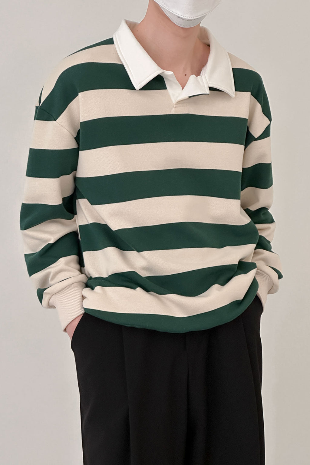 striped long-sleeved collar T-shirt – Uncut-Trends
