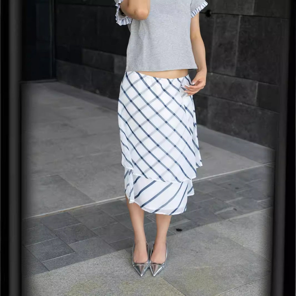 Blue and White Striped Three-Layer skirt – Uncut-Trends