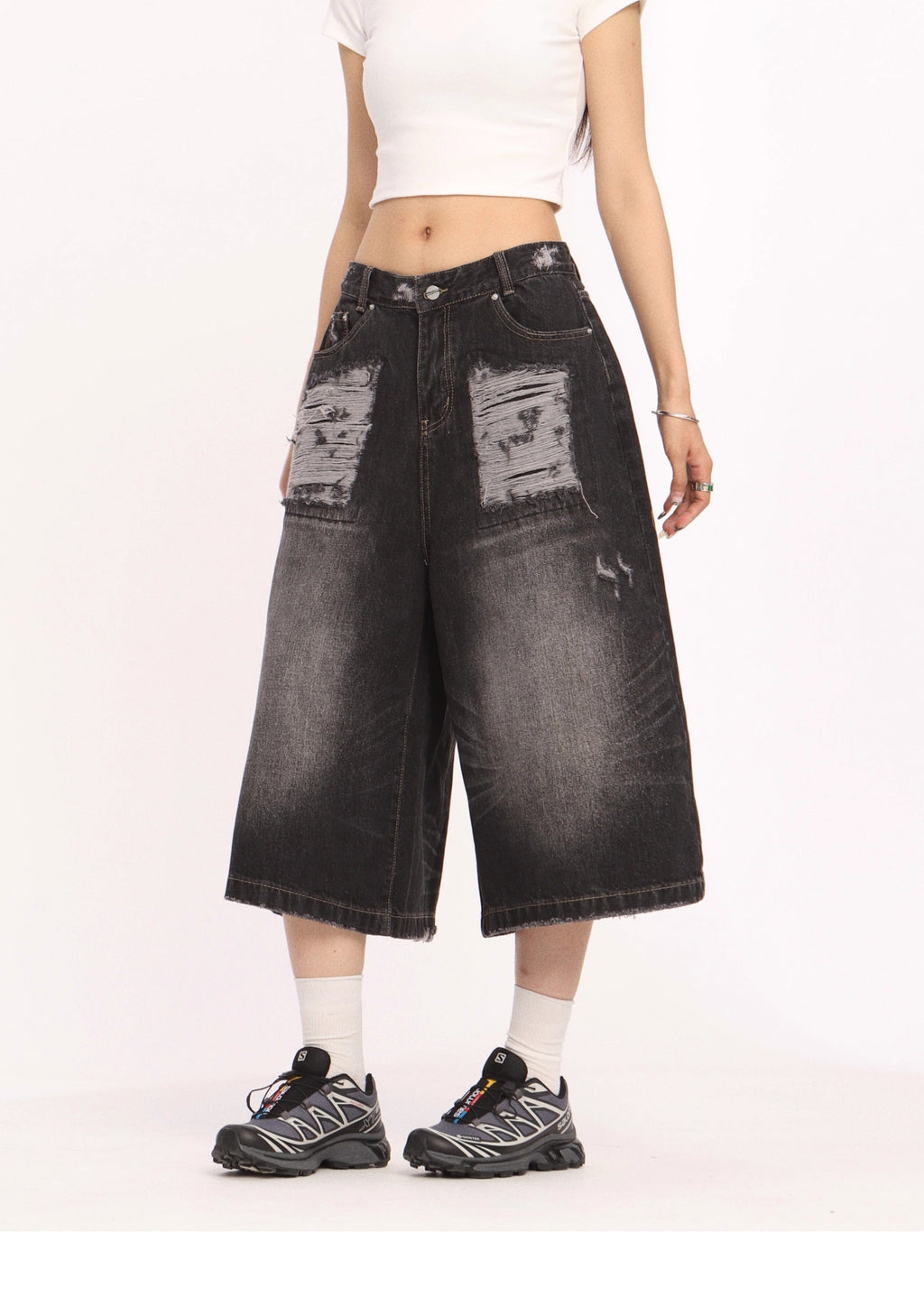 Damaged washed jorts – Uncut-Trends