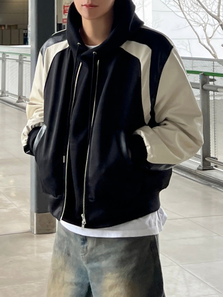 Color Contrast Leather Jacket – Uncut-Trends